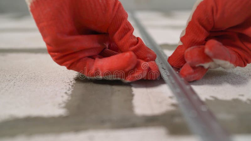 Construction Worker Installing Metal Lath on Wall Using Gypsum Plaster ...