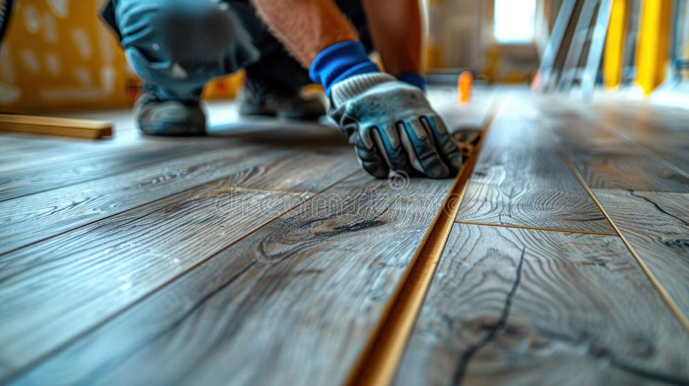 Construction Worker Installing New Laminate Flooring. Generative Ai Stock Illustration ...