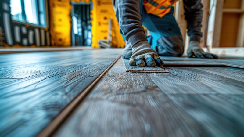 Construction Worker Installing New Laminate Flooring. Generative Ai Stock Illustration ...