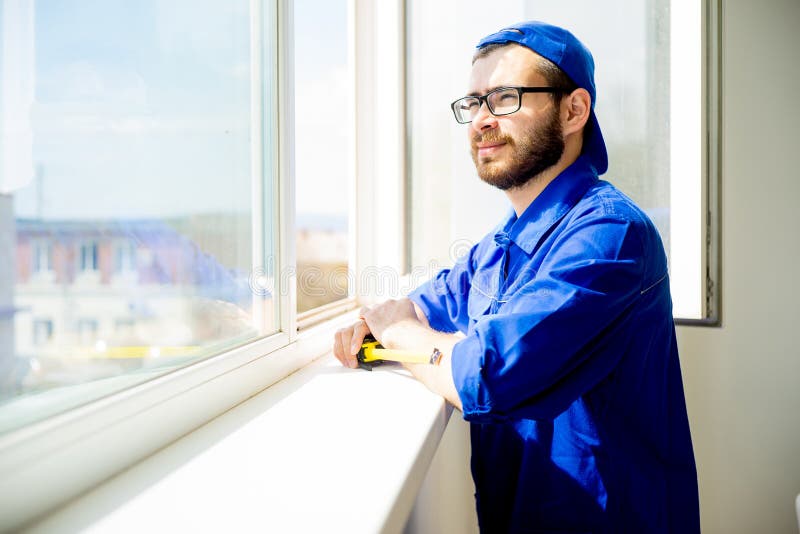 Construction Worker Installing Window Stock Image - Image of assembly ...