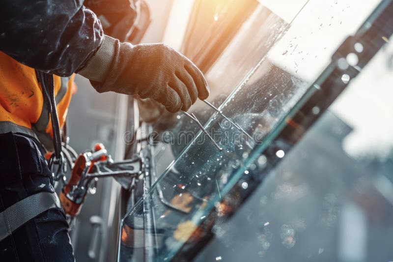 Construction Worker Installing Window Panes Stock Illustration ...