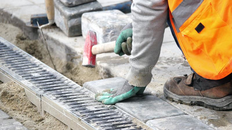 Worker Laying Bricks in Construction Site with Safety Gear Stock Video ...