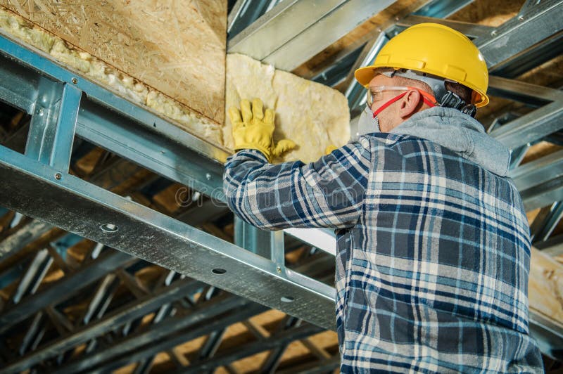 Construction Worker Insulating Building Ceiling Stock Photo - Image of ...