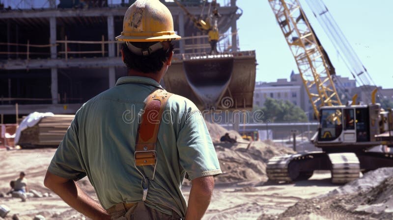 A Construction Worker Intently Watches As a Crane Operator Carefully ...