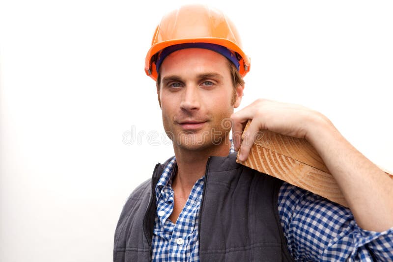 Construction Worker Building Timber Frame Stock Photo - Image of male ...