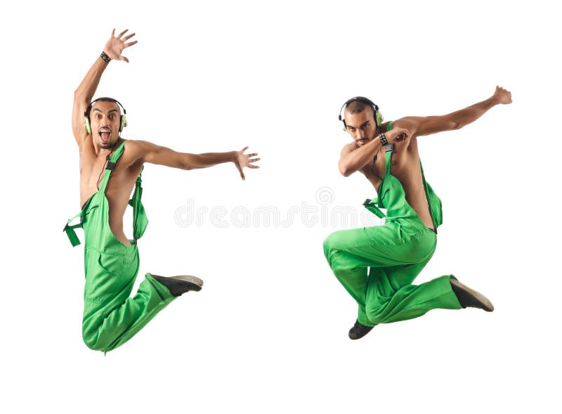 The Construction Worker Jumping and Dancing Stock Image - Image of ...