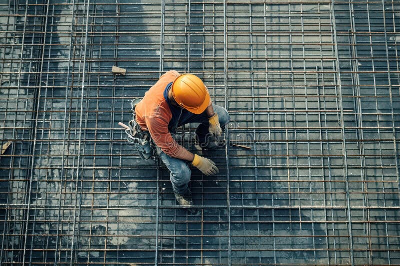 A Construction Worker is Standing on a Scaffold in Front of a City ...