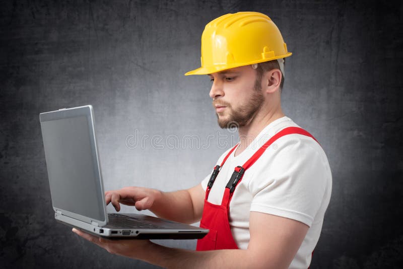 Construction Worker with Laptop Stock Photo - Image of architect ...