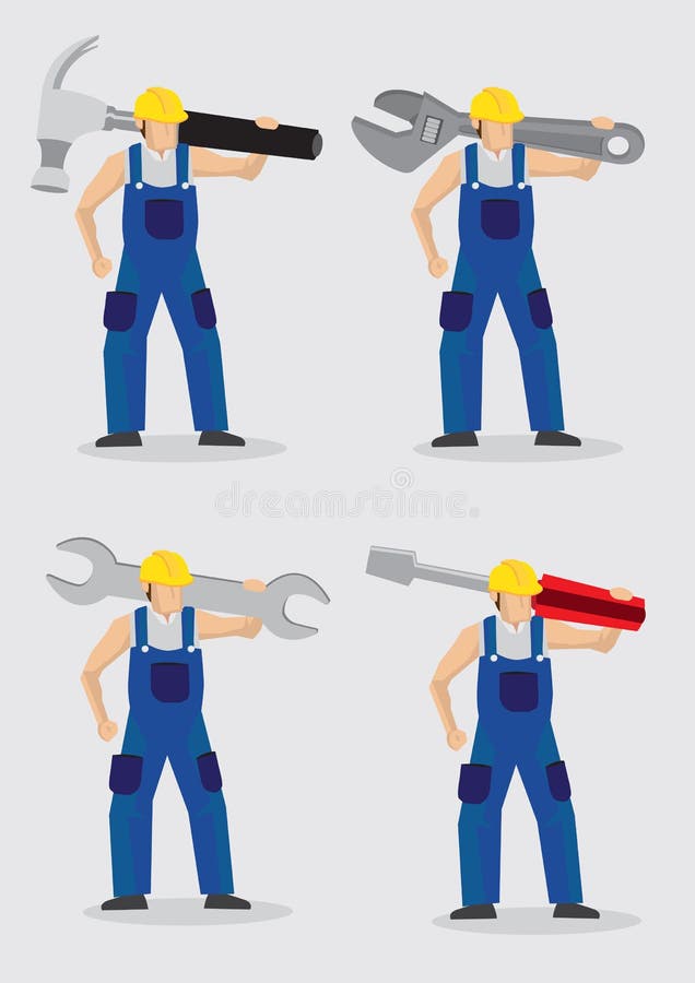 Construction Worker with Large Tools Vector Illustration Stock Vector ...