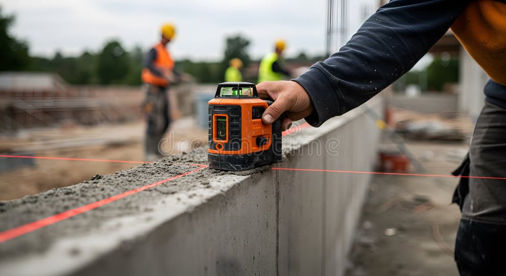 Construction Worker Using a Laser Level To Ensure Precision on a ...