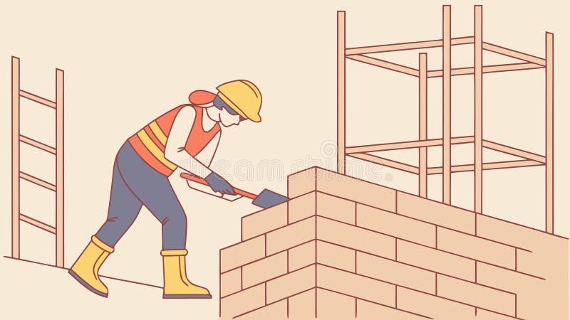 Construction Worker Laying Bricks, Building Strong Foundations, Vector Design Generative AI ...