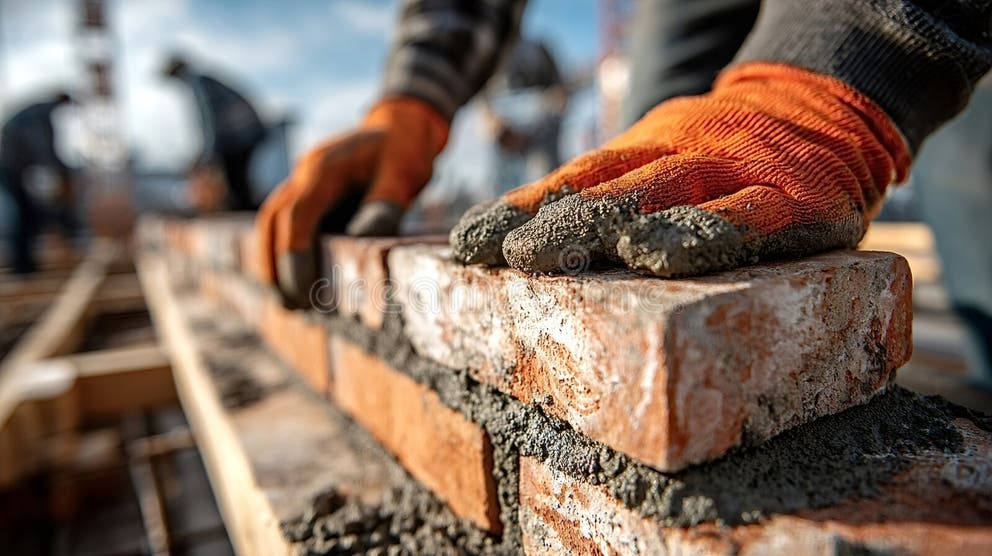 Construction Worker Laying Bricks, Creating Sturdy Wall on Building Site Stock Photo - Image of ...