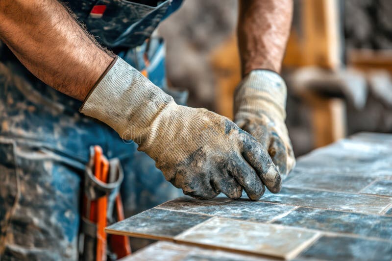 Construction Worker Laying Ceramic Tile in Home Interior Stock Image ...