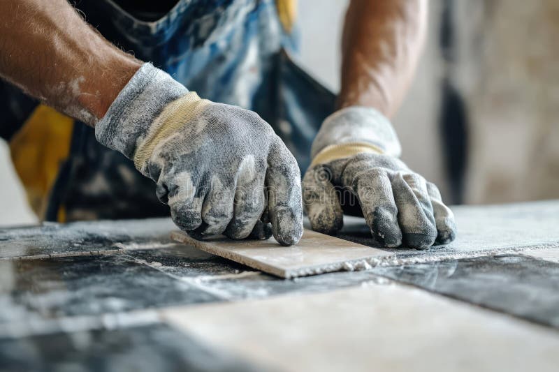 Construction Worker Laying Ceramic Tile in Home Interior Stock Photo ...
