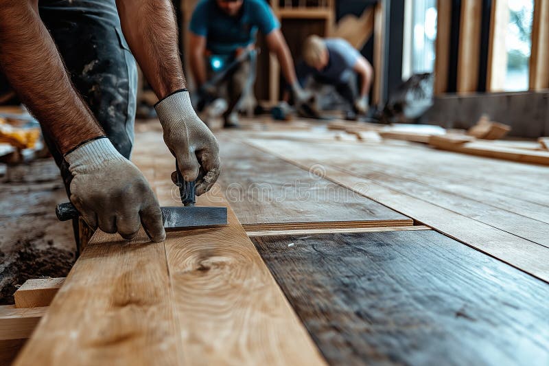 Construction Worker Laying Laminate Flooring on a New House ...