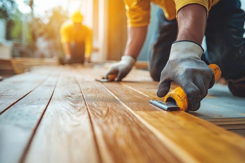 Construction Worker Laying Laminate Flooring on a New House ...