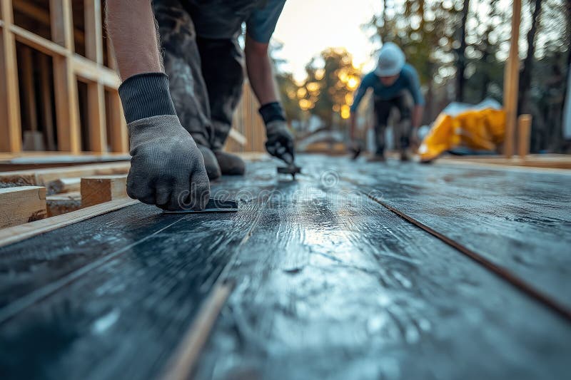 Construction Worker Laying Laminate Flooring on a New House ...