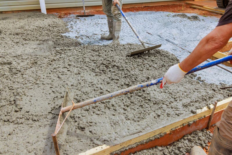 Construction Worker Leveling of Concrete by Using a Special Tools Stock ...