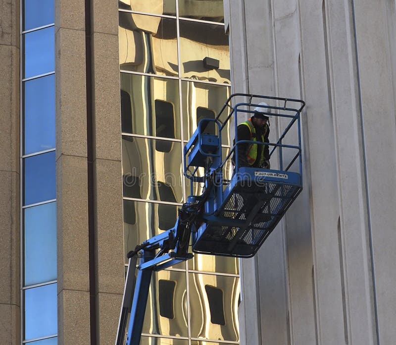 Construction Worker on Lift Editorial Stock Photo - Image of employment ...