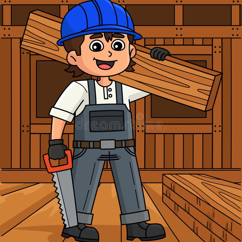 Construction Worker Lifting a Log Colored Cartoon Stock Photo - Image ...