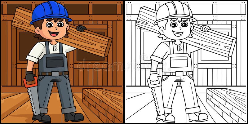 Construction Worker Lifting a Log Illustration Stock Vector ...