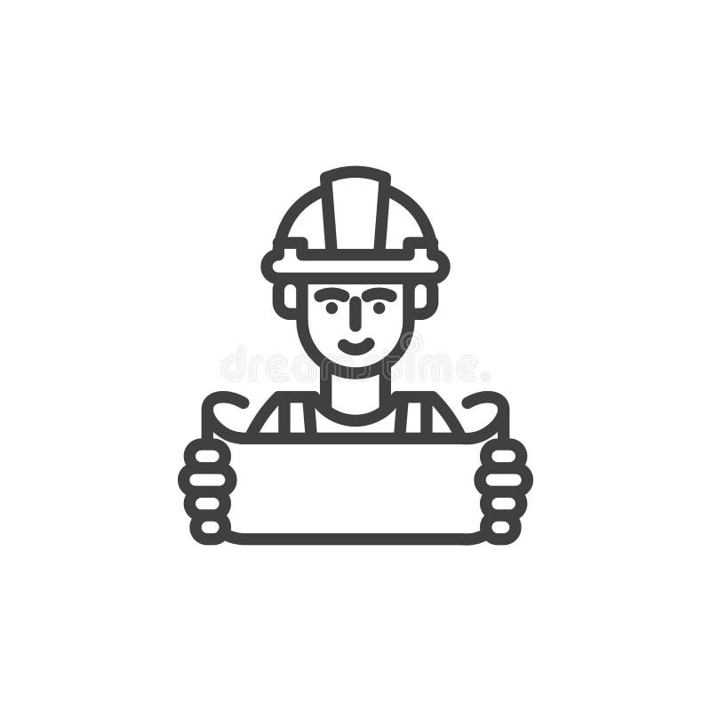 Worker Line and Solid Icon. Construction Man with Jacket and Helmet ...