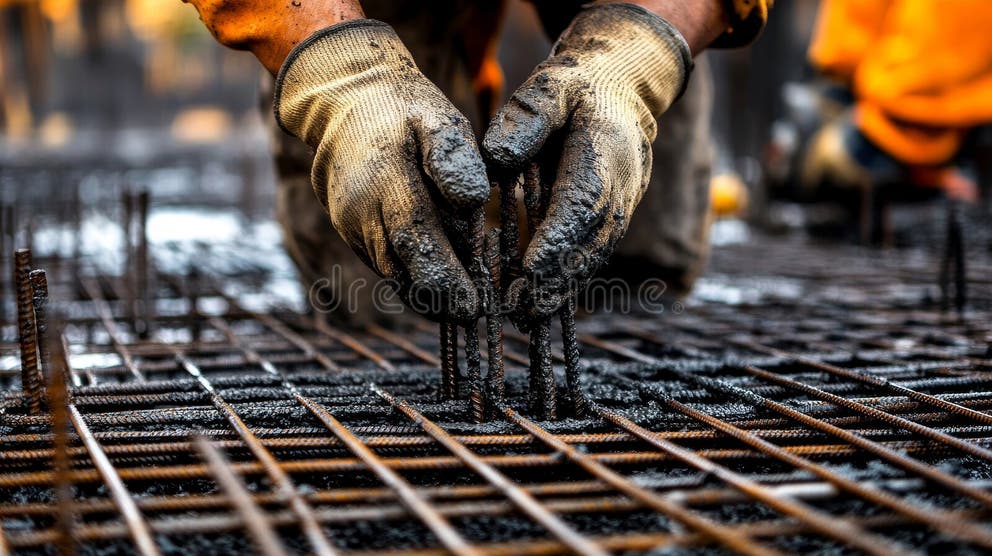 The Construction Worker Links the Reinforcement Deformed Bar with ...