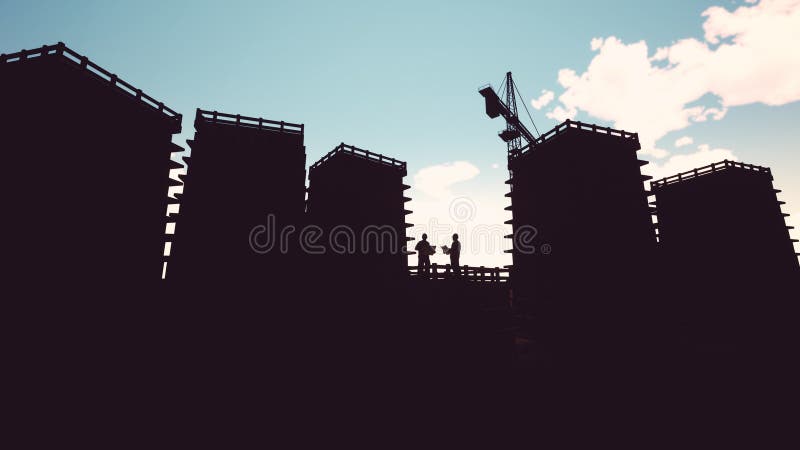 Construction Worker Looking at Blueprints Stock Illustration ...