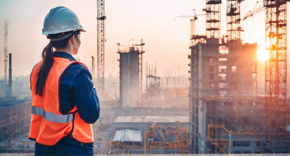 Construction Worker Looking Out at Building Site Stock Illustration ...