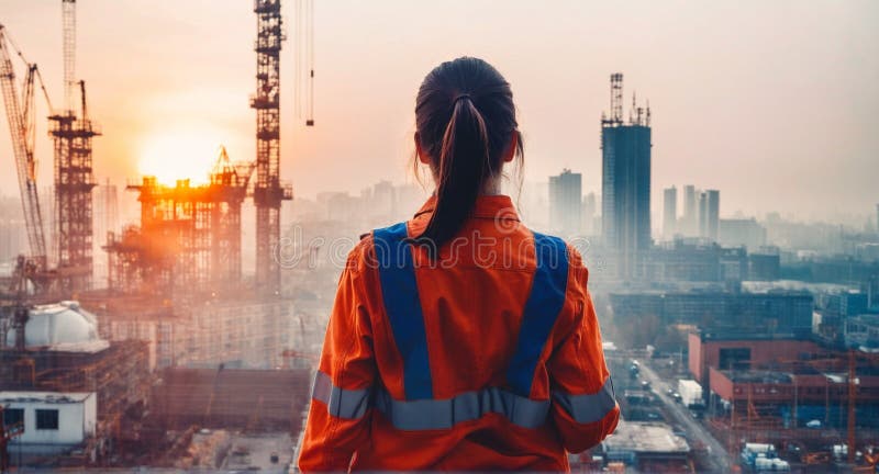Construction Worker Looking Out at Building Site Stock Illustration ...