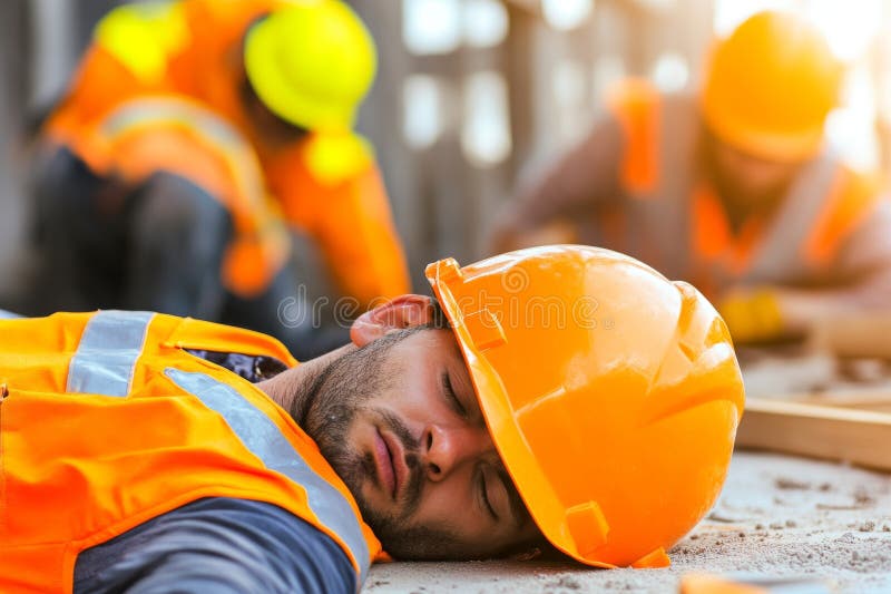 Construction Worker Lying on the Ground, Depicting an Occupational ...