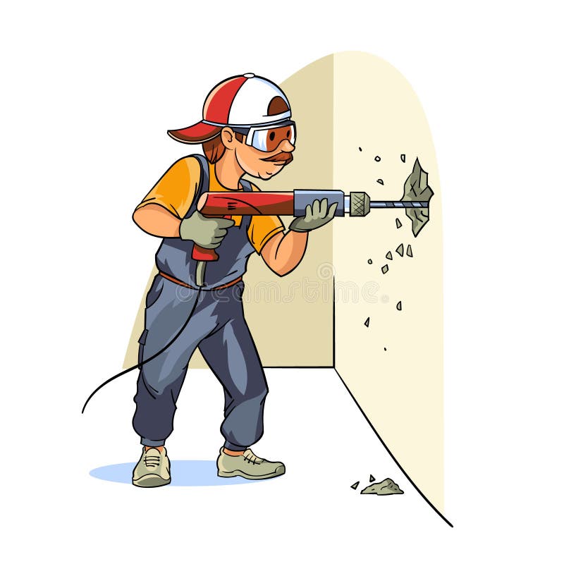 A Construction Worker Makes the Dismantling of the Wall Stock Vector ...