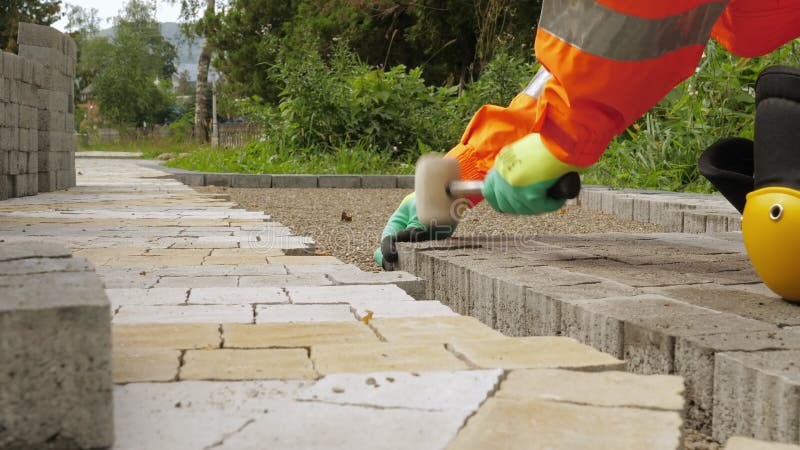 Construction Worker Makes New Sidewalk Pavement Stock Footage - Video ...