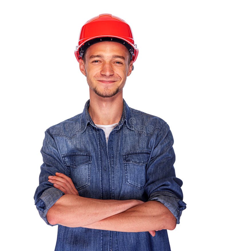 Construction Worker Man in Helmet . Stock Photo - Image of smiling ...