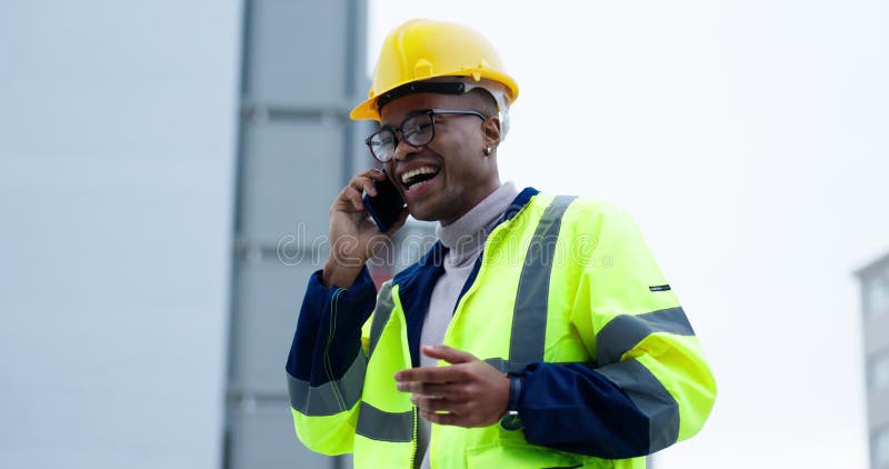 Construction Worker, Man and Phone Call for Design Communication ...