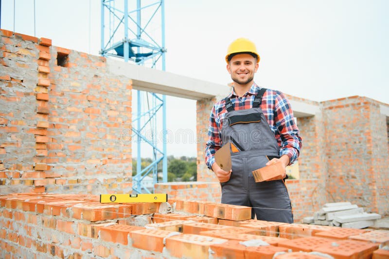 Construction Worker Man in Work Clothes and a Construction Helmet ...