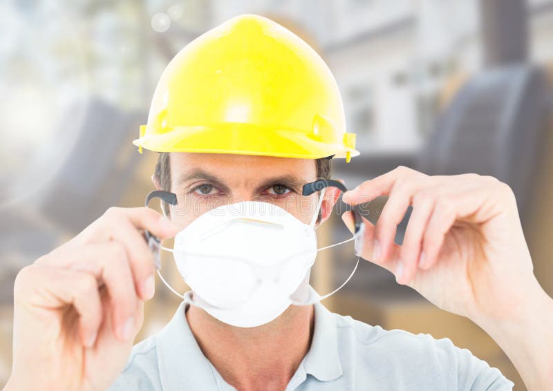 Construction Worker with Mask in Front of Construction Site Stock Image ...