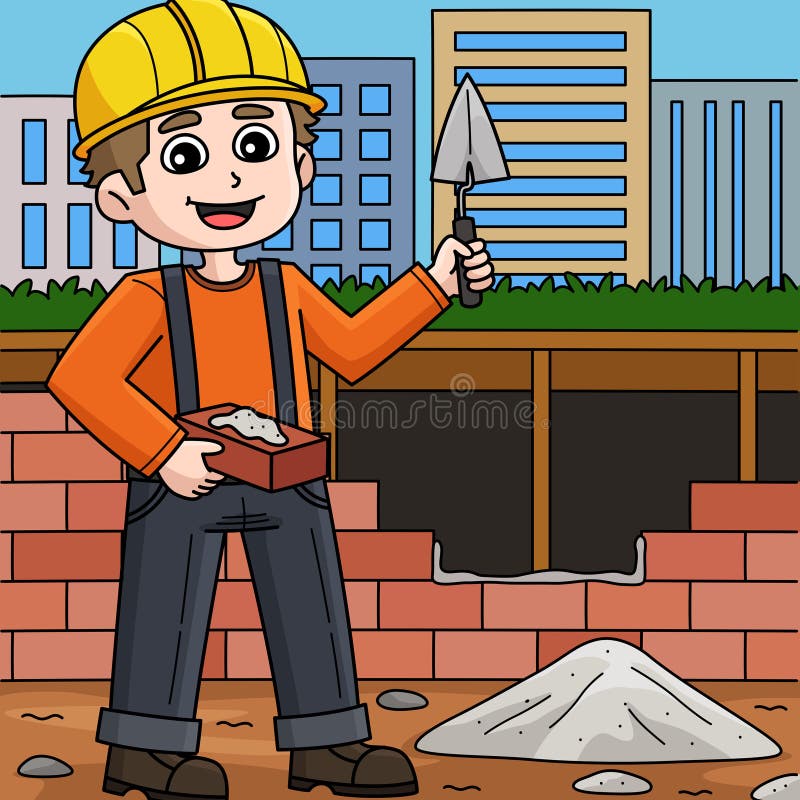 Construction Worker Mason Colored Cartoon Stock Vector - Illustration ...