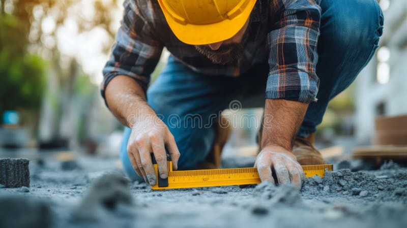 Construction Worker Measuring Concrete with a Ruler Stock Illustration ...