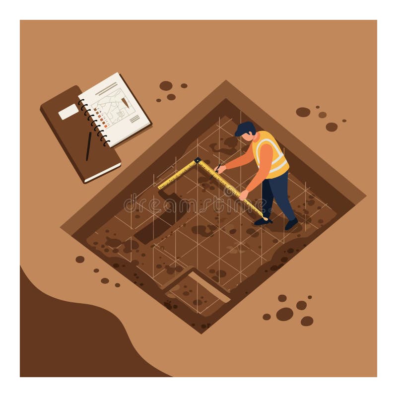 Construction Worker Measuring Foundation Pit with Notebook and Pen ...