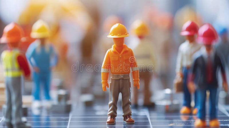Construction Worker Miniature Standing Out from the Crowd. Miniature ...