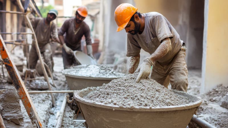 Construction Worker Mixing Cement with His Hands Stock Illustration ...