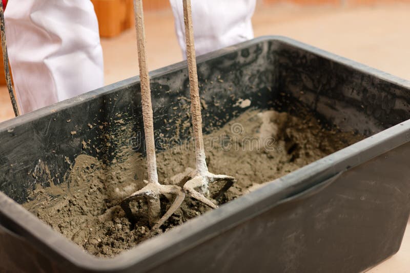 Construction Worker Mixing Concrete Stock Photo - Image of improvement ...