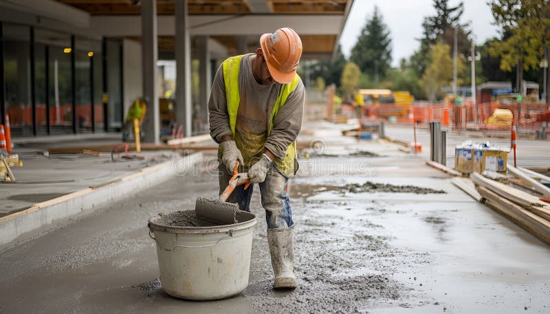Construction Worker Mixing Mortar in a Bucket Using Handheld Concrete ...