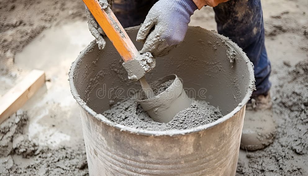 Construction Worker Mixing Mortar in a Bucket Using Handheld Concrete ...