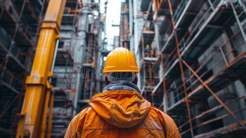 Construction Worker Monitoring Crane Operations Stock Illustration ...