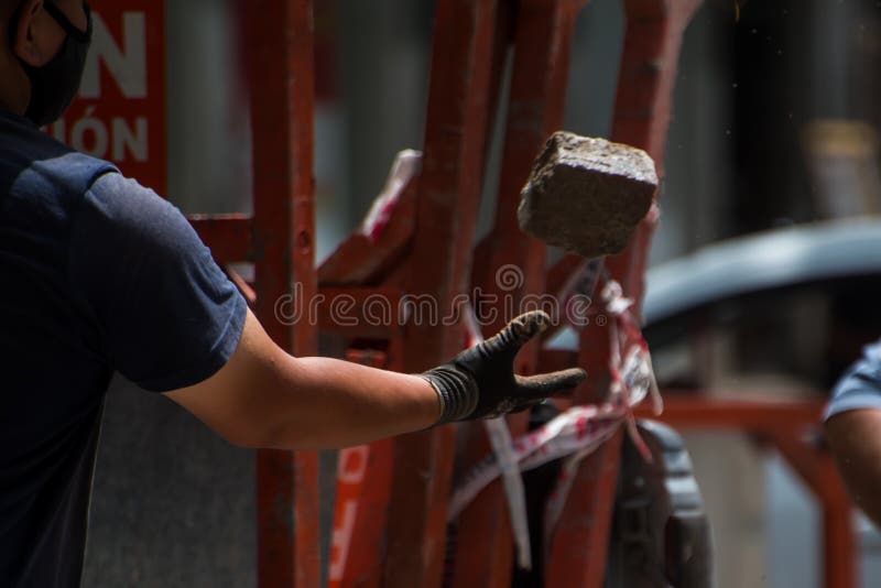 Construction Worker Moving Stone Debris by Hand Stock Image - Image of ...