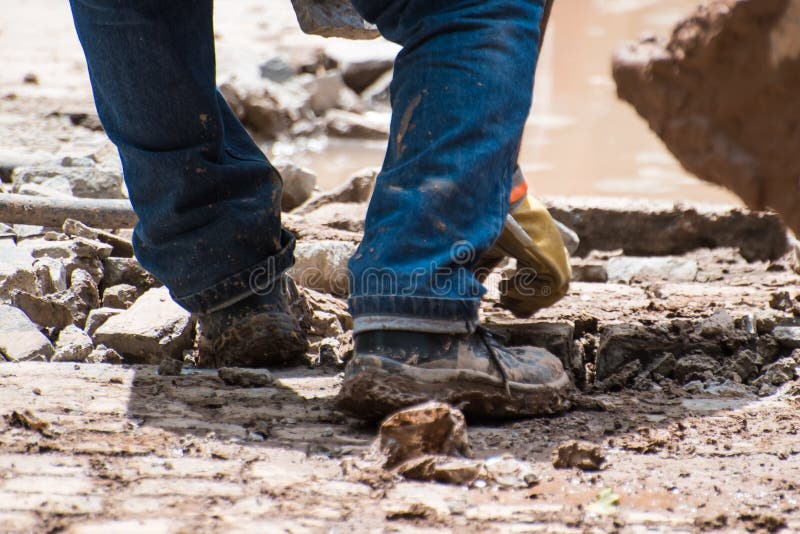 Construction Worker Moving Stone Debris by Hand Stock Image - Image of ...