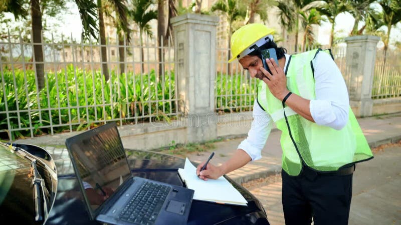 Construction Worker Multitasking Outdoors Stock Footage - Video of ...