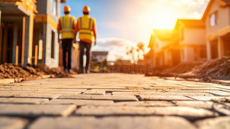 Construction Worker Navigating Bustling Urban Construction Zone ...